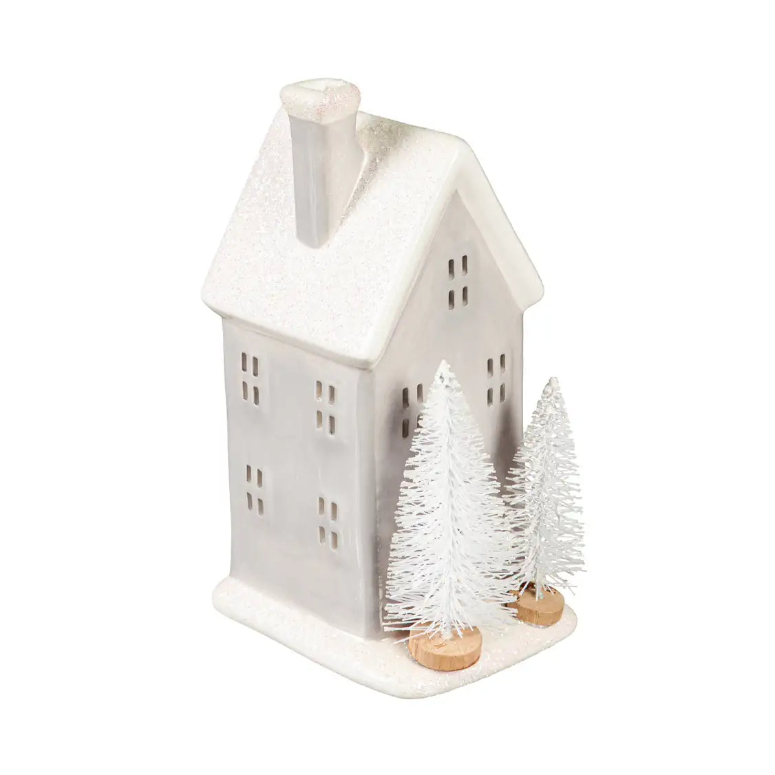 8" LED Ceramic House with White Bottlebrush Trees Table Decor – Simply ...