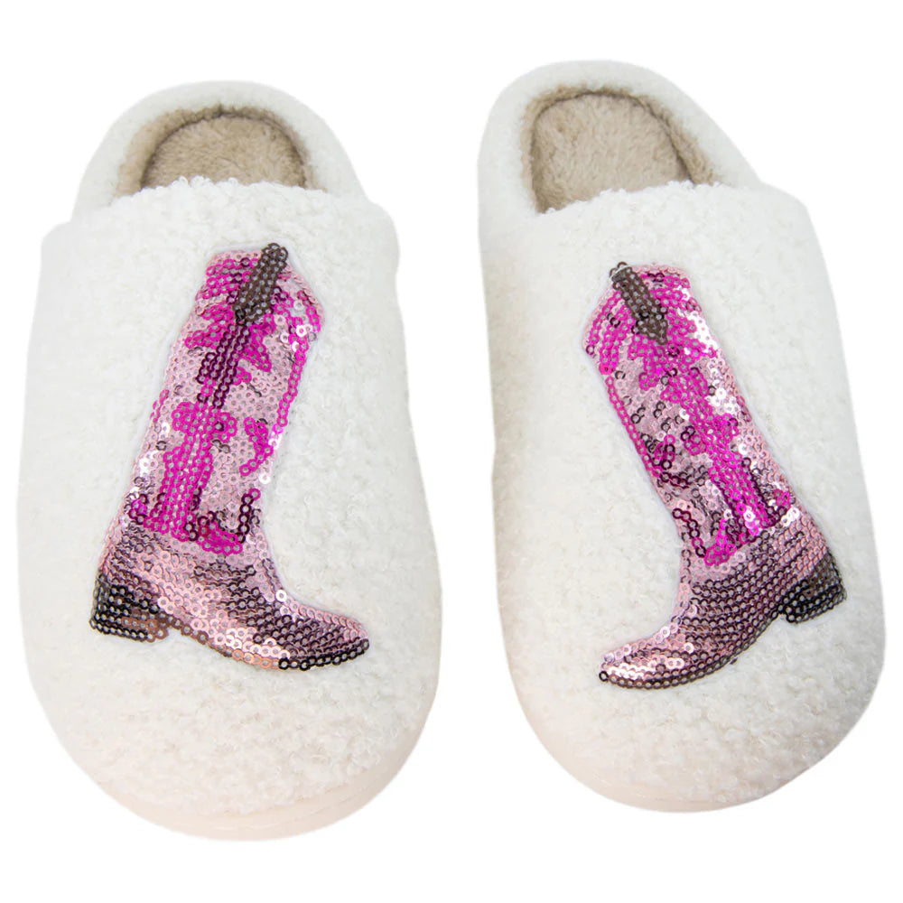 Pink Sequin Kicking Boots Slippers – Simply Devine Gifts and Decor
